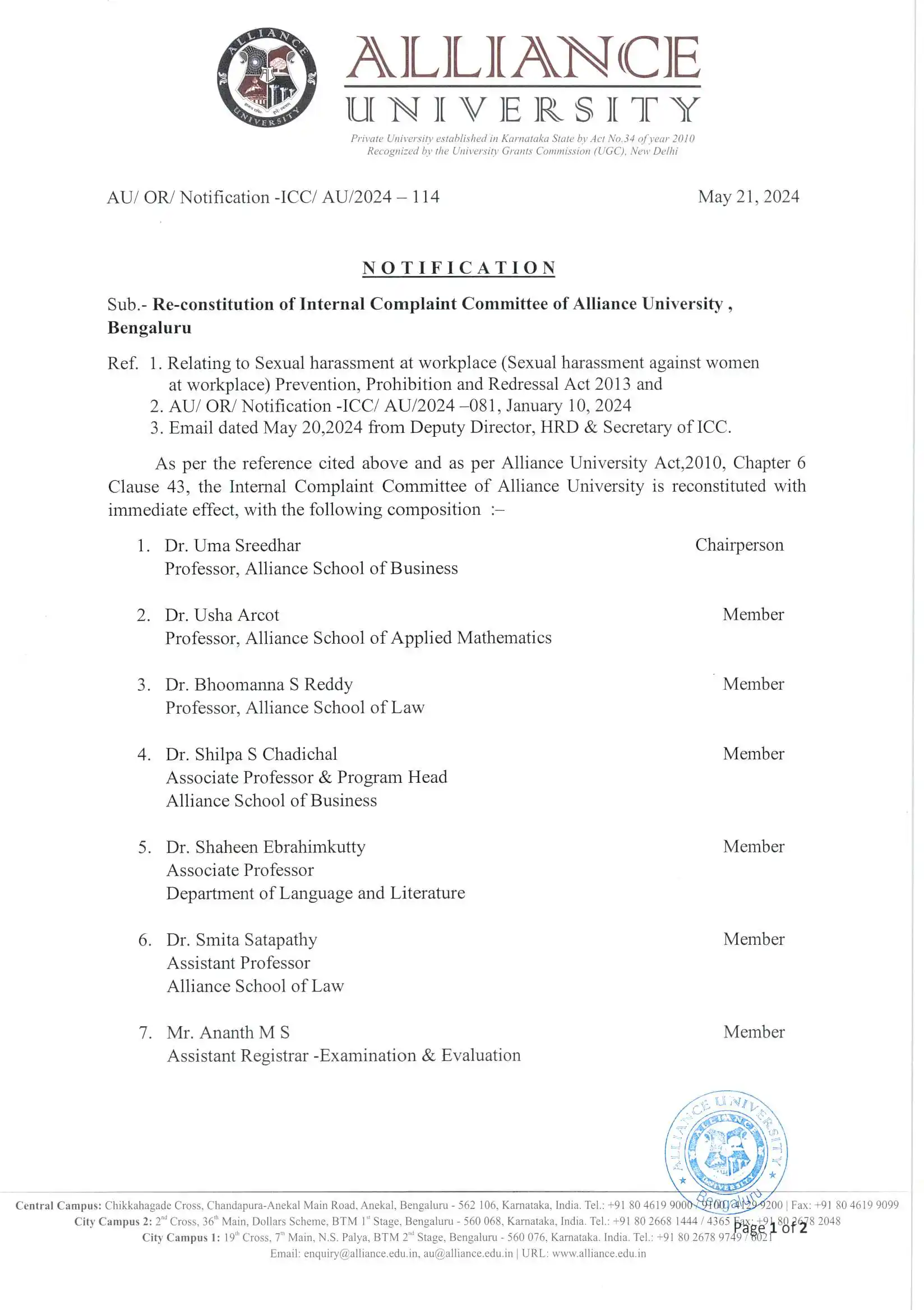 Internal Complaints Committee